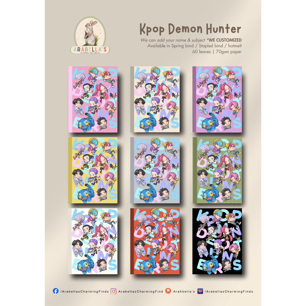 Kpop Demon Hunter STAPLED Notebook – 10 Colors, Laminated Matte Cover ...