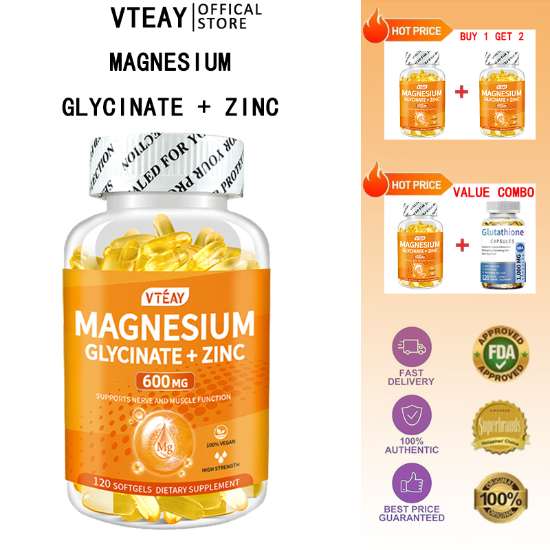 VTEAY Magnesium Glycinate + Zinc Fish Oil Capsules For Neuromuscular ...