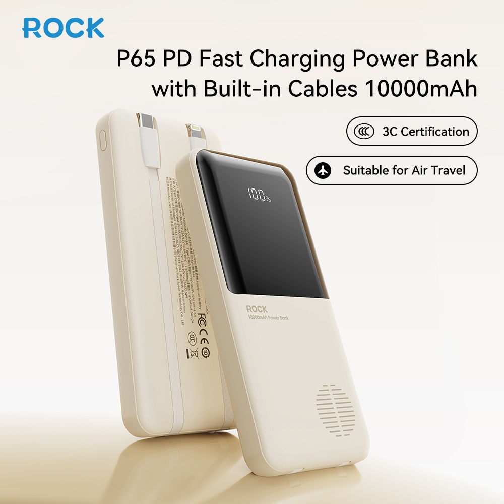 Rock Space P65 PD Fast Charging Power Bank with Built-in Cables ...