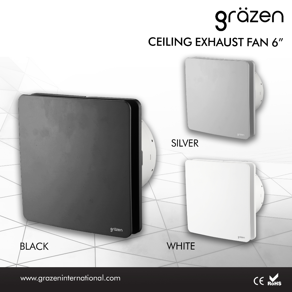 GRAZEN Exhaust Fan Wall Mounted Designer Colored Black Silver White 6 ...