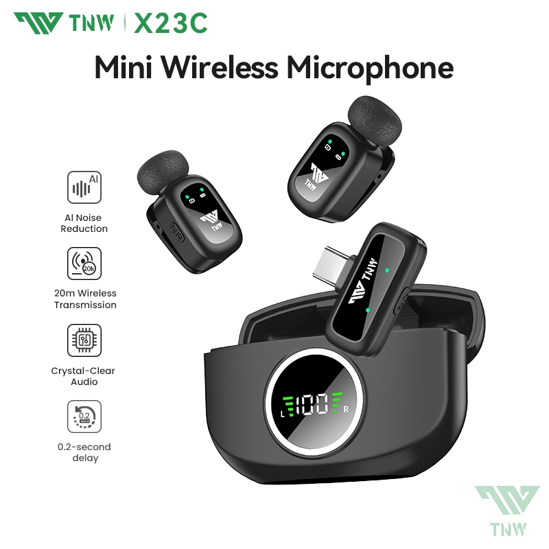 TNW X23C Mini Wireless Lavalier Microphone AI Noise Cancelling ...