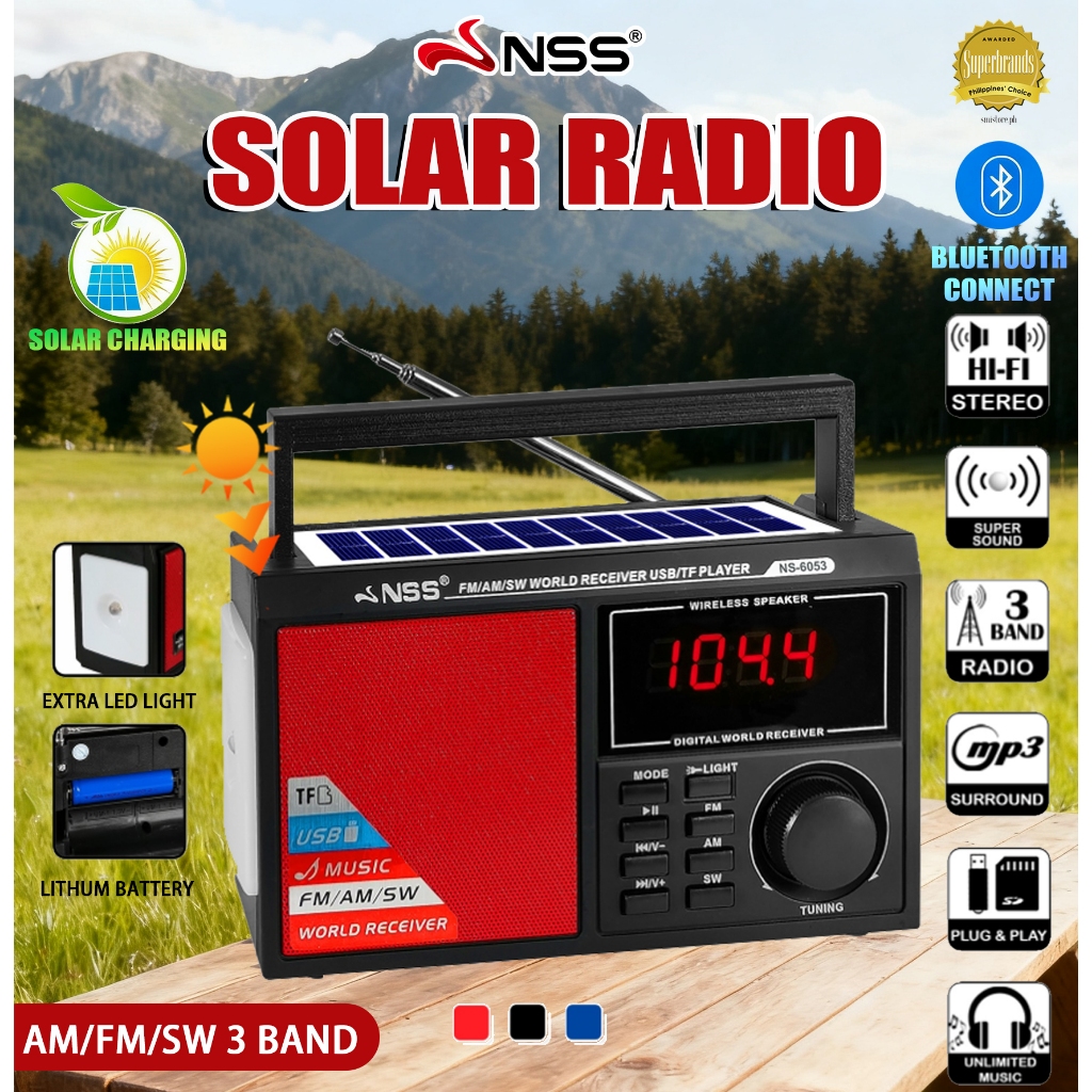 NSS Portable solar radio FM/AM/SW 3 band bluetooth radio with led light ...