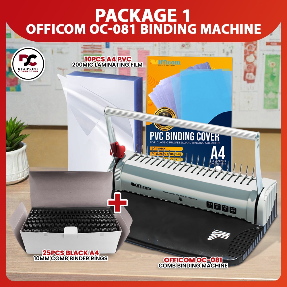 Comb Binding Machine OC-081 A4 Heavy Duty Binder Officom Package for ...