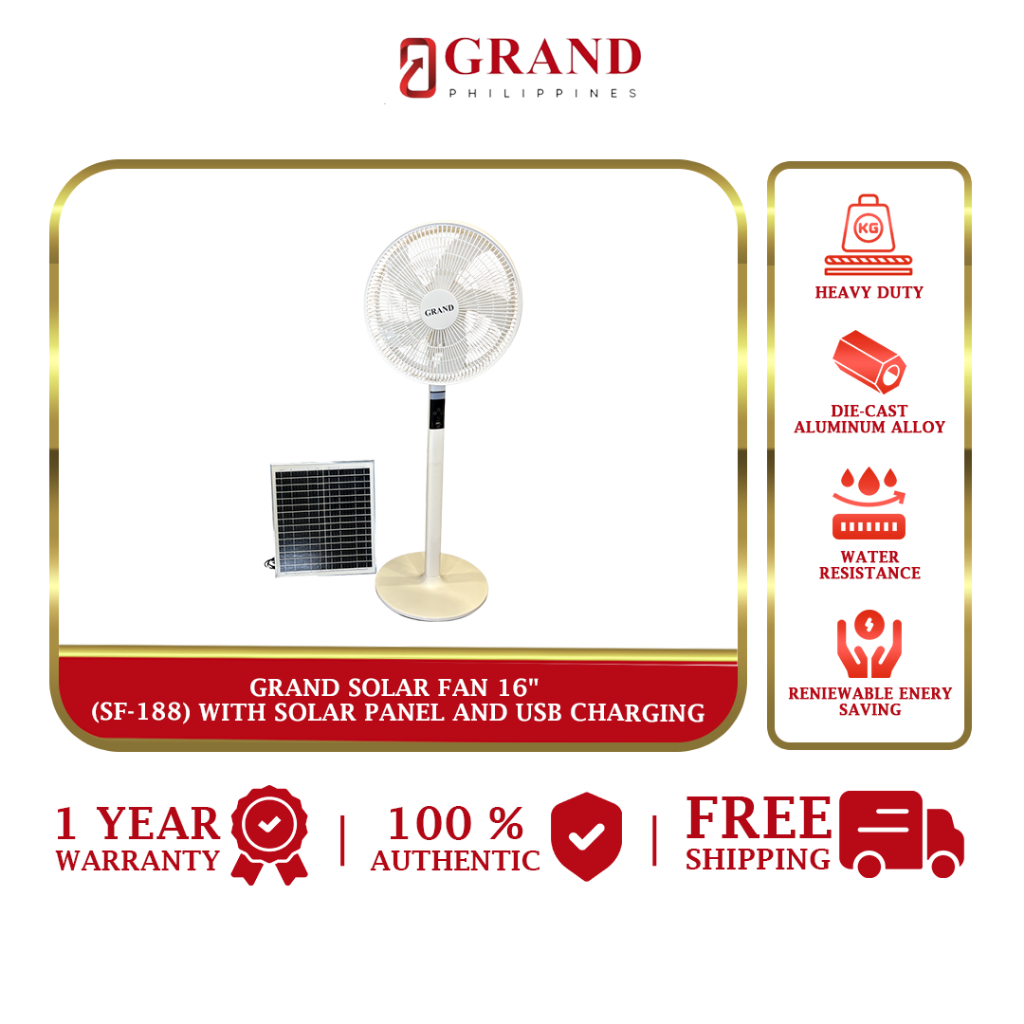 Grand Solar Fan 16" w/ Solar Panel and USB Charging SF-188 | Shopee ...