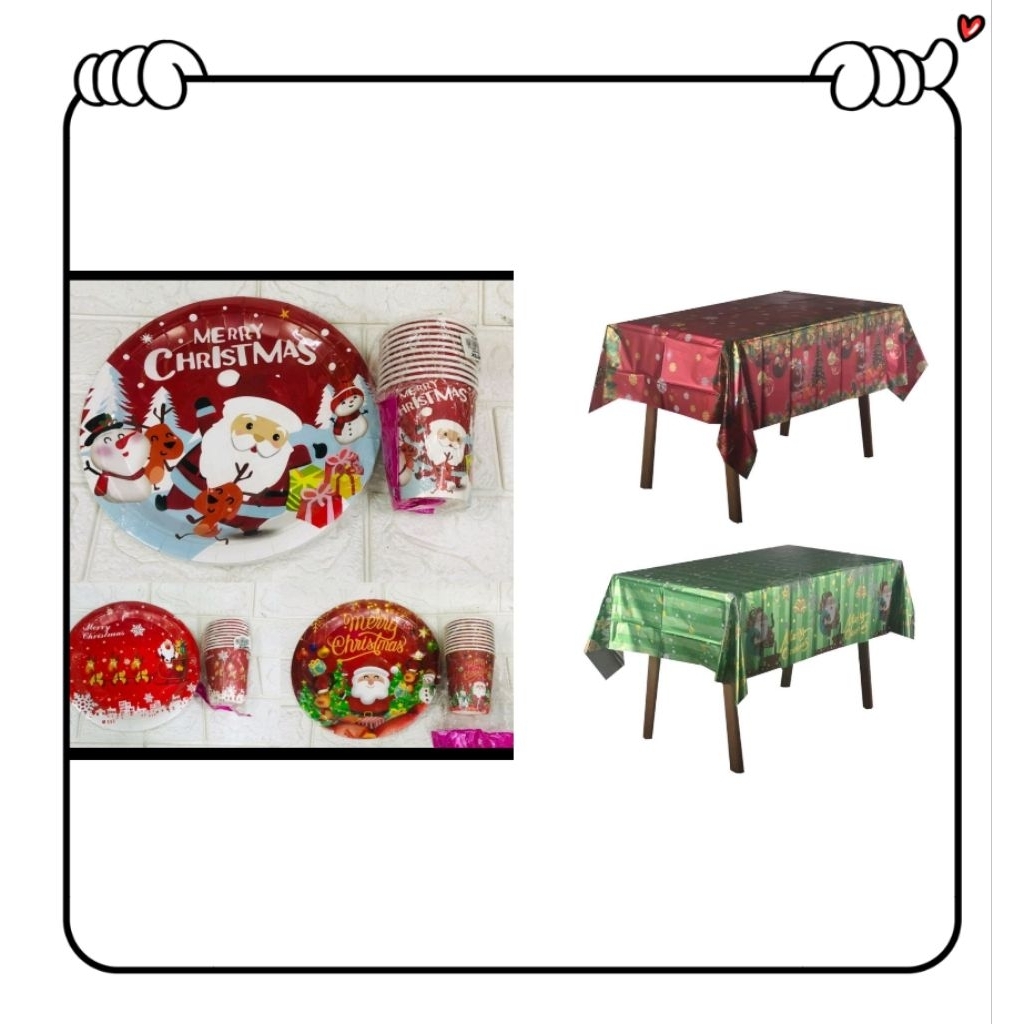Christmas disposable plates, cups and table cover random design seller ...