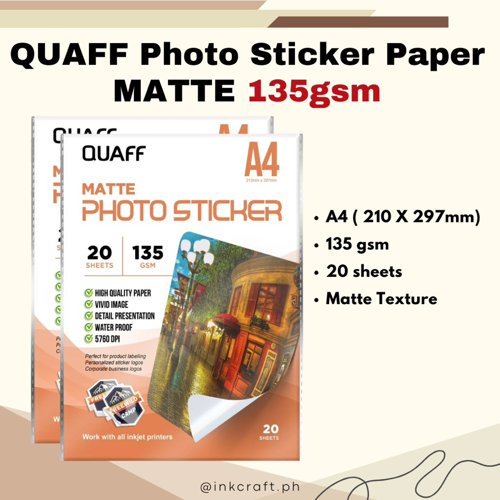 Quaff A4 Matte Photo Sticker Inkjet Paper 135gsm 20sheets | Shopee ...