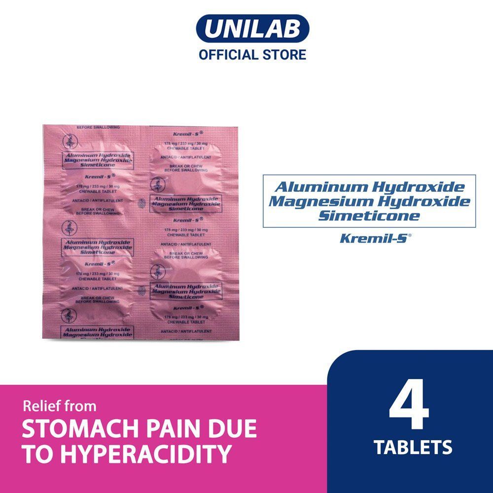 Unilab Kremil-S 4 Tablets - Antacid for Fast Relief from Hyperacidity ...