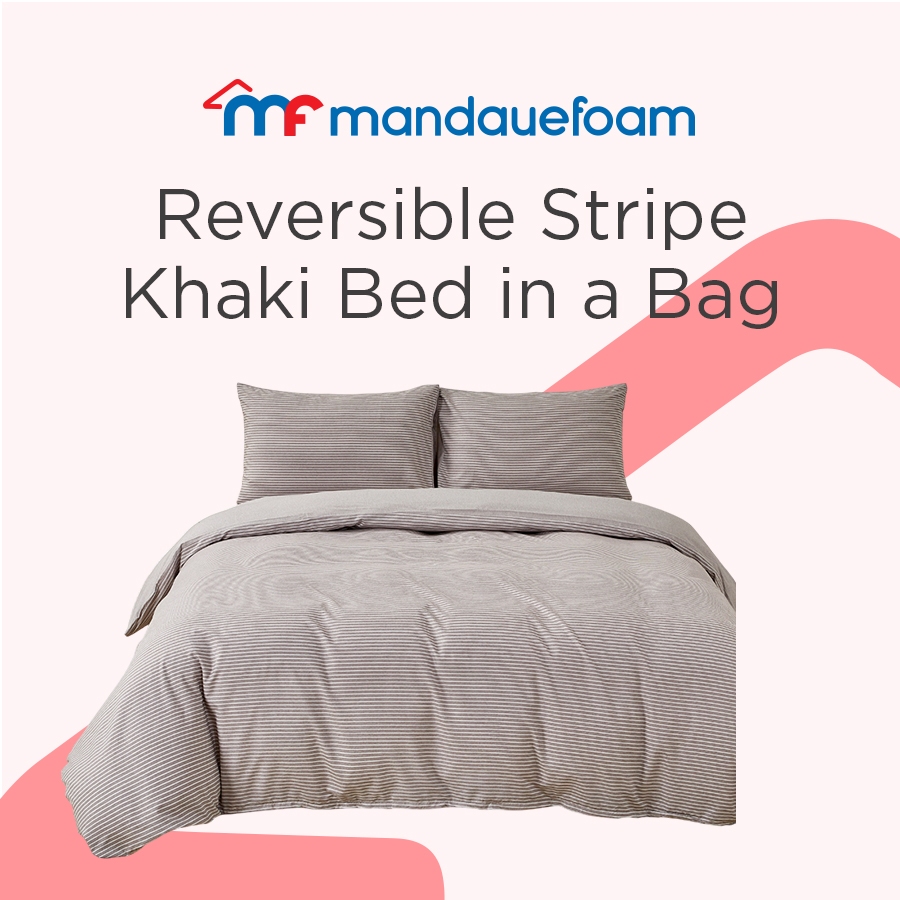 Mandaue Foam Reversible Stripe Khaki Bed in A Bag | Shopee Philippines