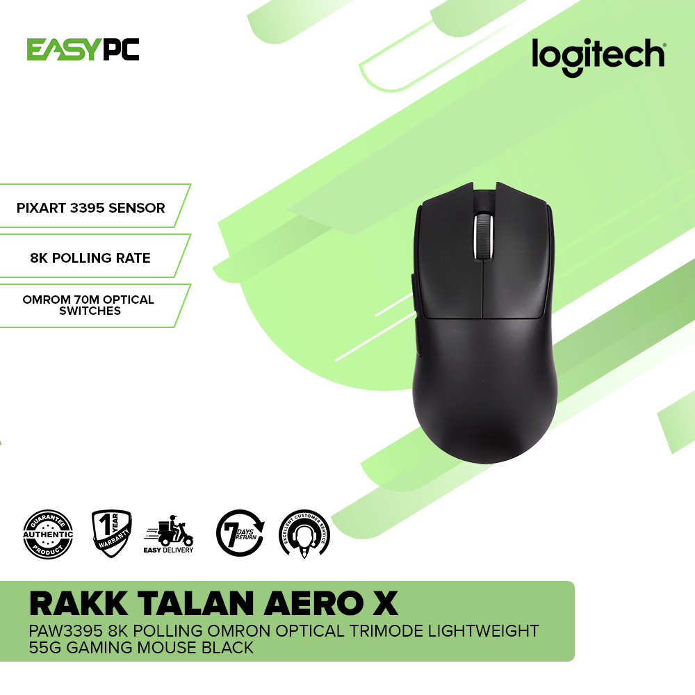 RAKK TALAN AERO X PAW3395 8K Polling Omron Optical Trimode Lightweight 55g Gaming Mouse Black ...