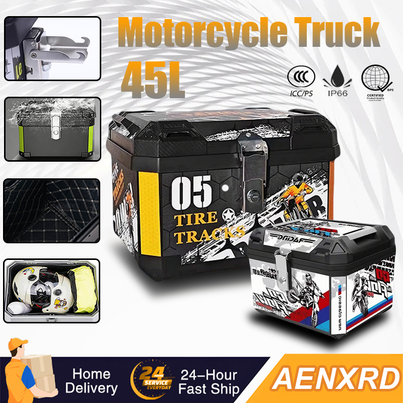 Top Box Motorcycle 36/45 Liters Hard Plastic Alloy Top Box With Back ...