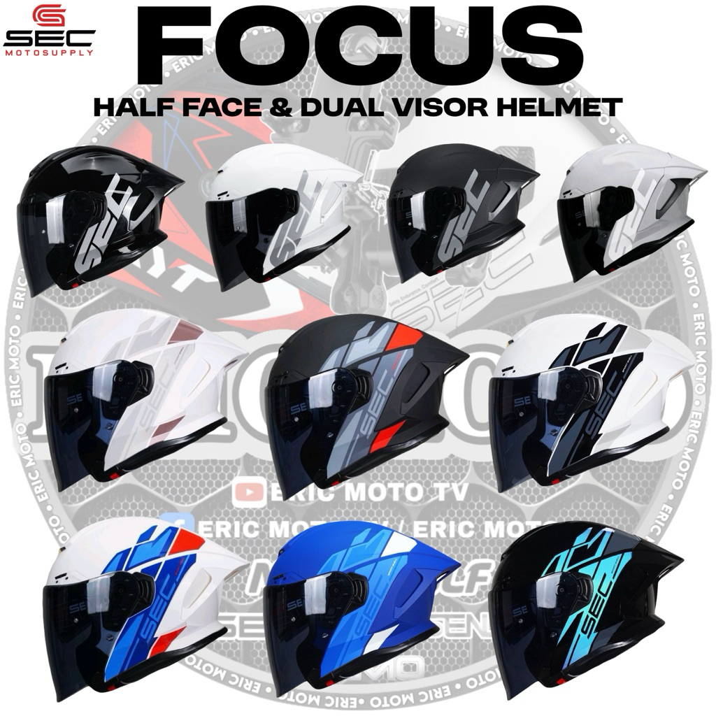 sec focus half face dual visor helmet with FREE CLEAR LENS | Shopee ...