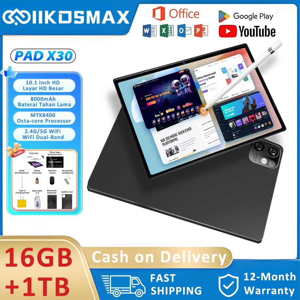 IIKOSMAX PAD X30 New Tablet 10.1inch HD 16GB+1TB 8000mAh Dual SIM WiFi6 ...