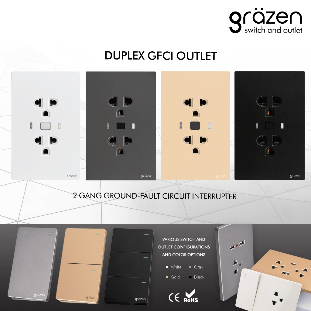 GRAZEN GFCI Ground Fault Circuit Interrupter Duplex 2 Gang Outlet ...