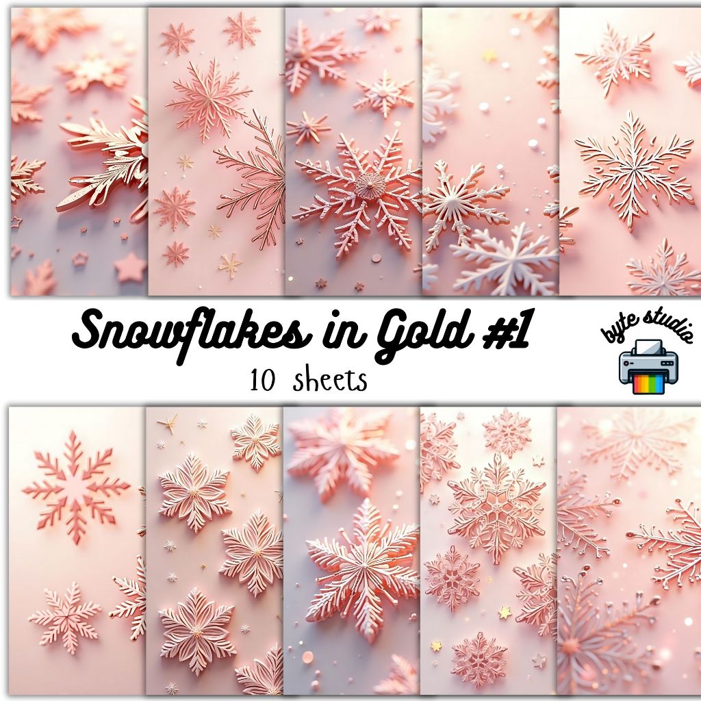 10 Sheets Snowflakes in Gold #1 by byte studio | Premium Paper Craft ...