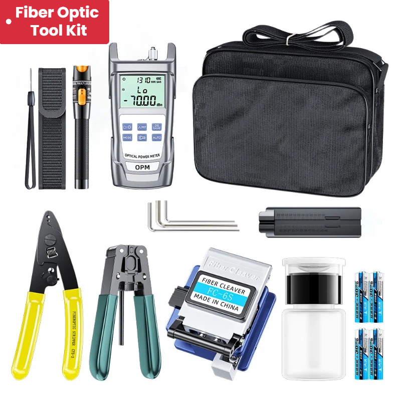 FTTH fiber optic tool kit Fiber Cleaver Optical Power Meter 5km Visual ...