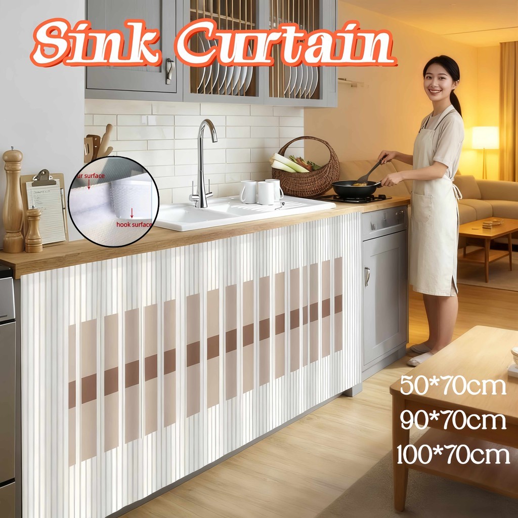 70*100CM Sink Curtain PVC/Plastic Cabinet Curtain Kitchen Sink Self ...