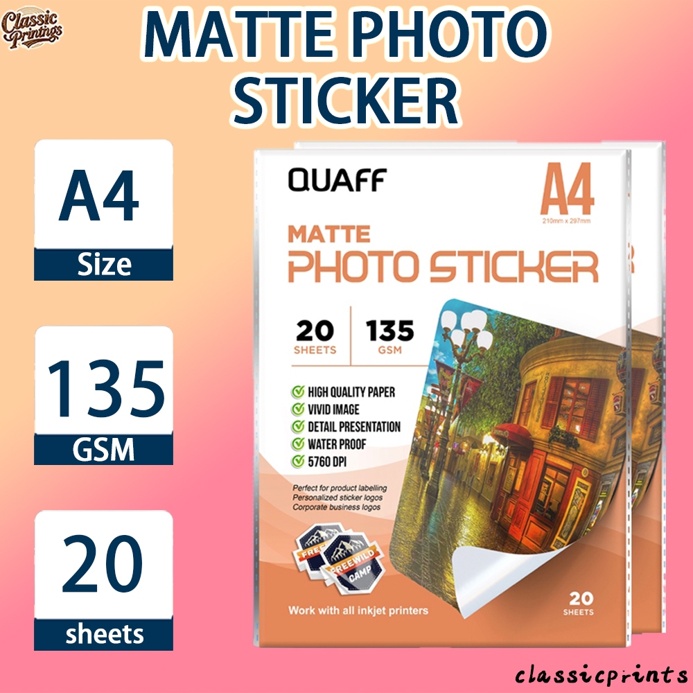 Quaff Photo Sticker Paper Matte 135gsm A4 Size 20sheets | Shopee ...