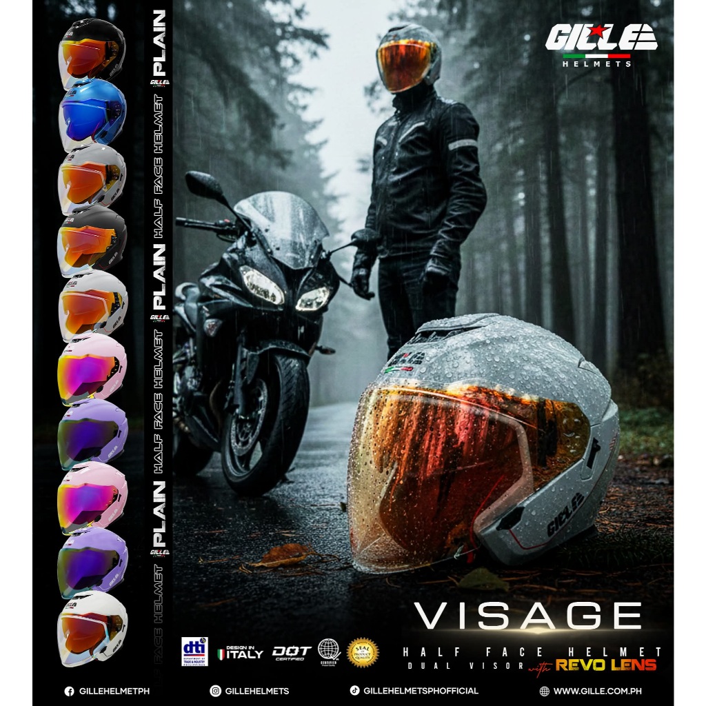 GILLE VISAGE Dual Visor Half Face Helmet for Motorcycle Revo Visor Men ...