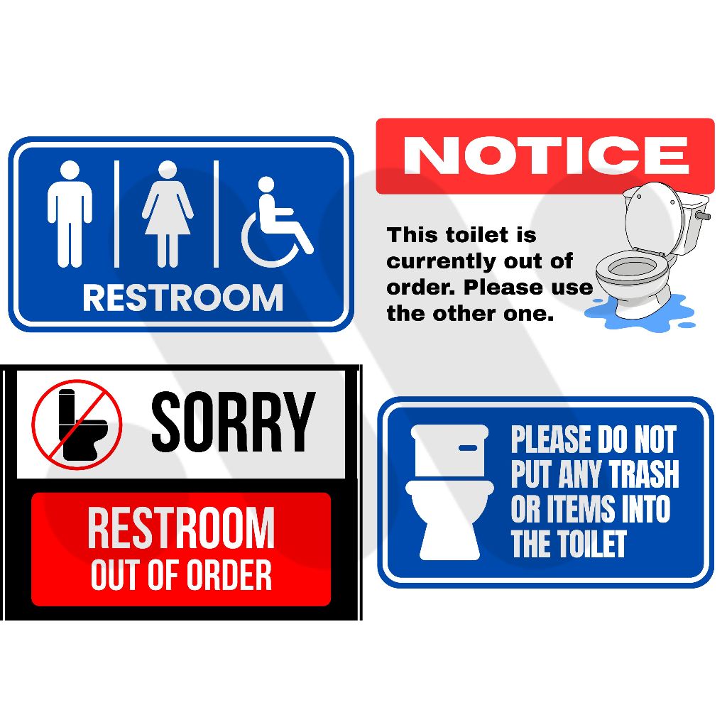 Toilets & CR Signage A4 Landscape | Laminated Restroom Directional ...