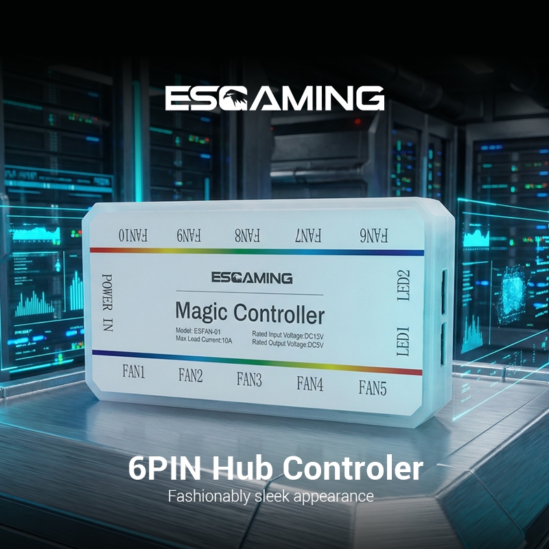 ESGAMING 6PIN CPU Fan RGB Controller Remote Control 10 Fan Ports Hub PC ...