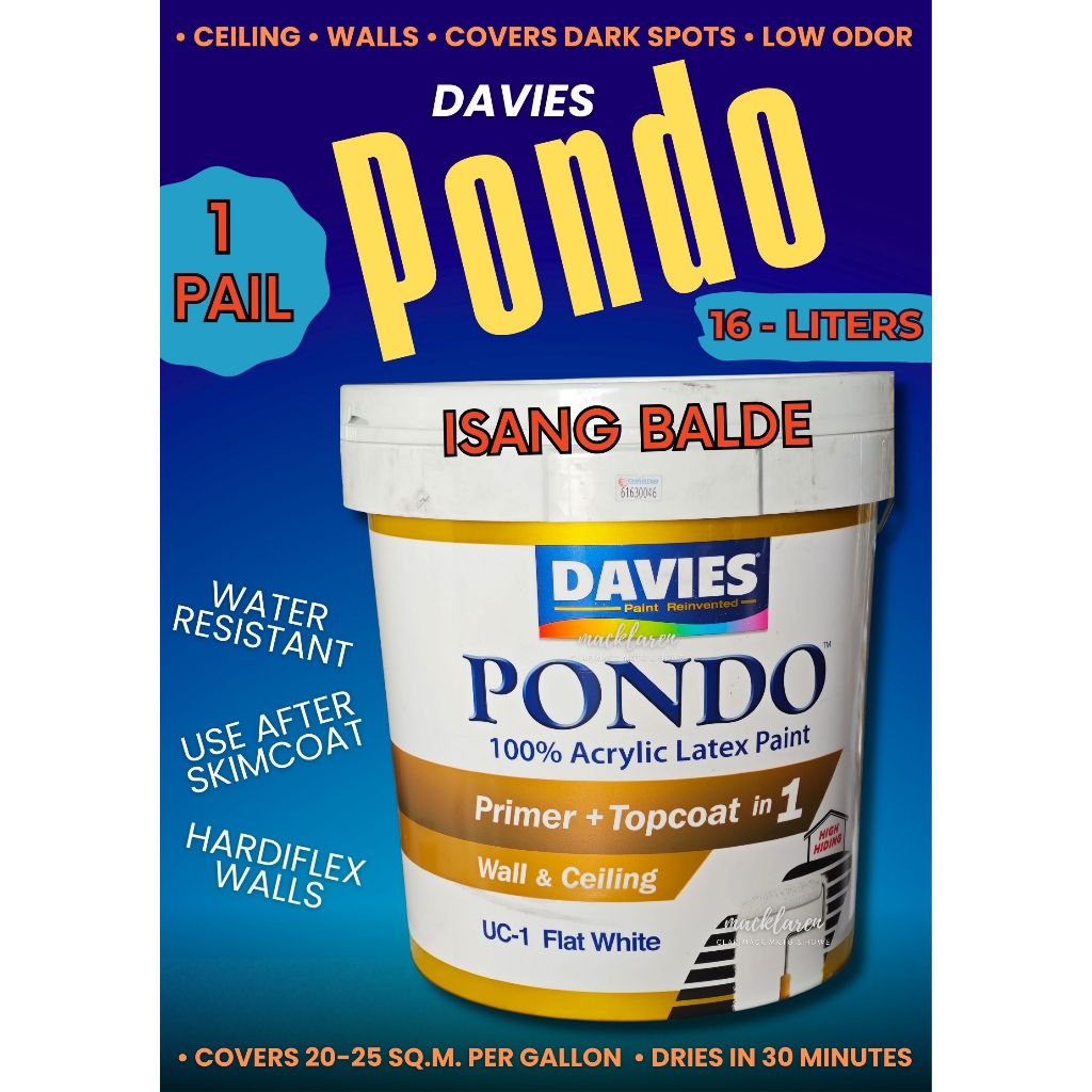 16 Liters Davies Pondo Latex Topcoat - Primer High Hiding Flat White UC ...