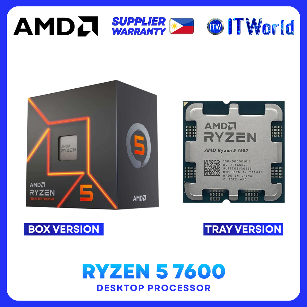 AMD Ryzen 5 7600 - 6 Cores, 12 Threads CPU / Zen 4 / Up to 5.1GHz AM5 ...
