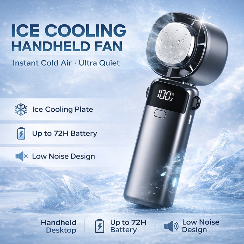 ice fan Rapid cooling Handheld fan 4000mAh Rechargeable Fan 100 Level ...