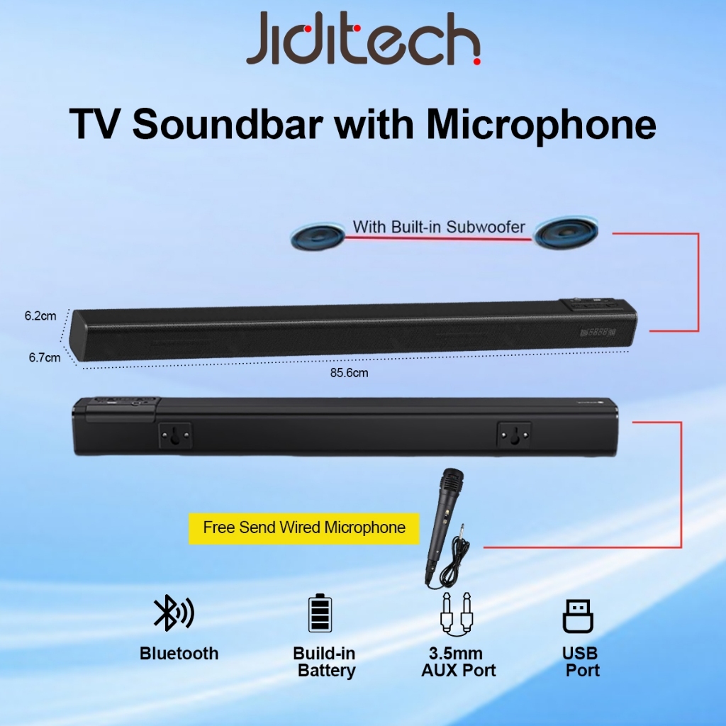 Jiditech TV Speaker Soundbar With Microphone Bluetooth5.0 Connection ...