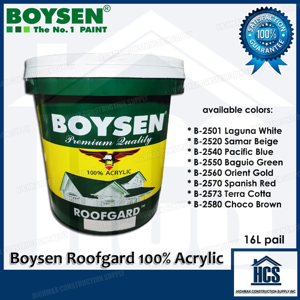 Boysen Roofgard Paint 100% Acrylic Gloss Finish for Roofing 16L | Pail ...