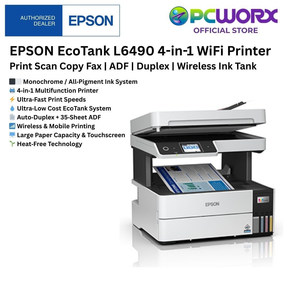 EPSON EcoTank L6490 4-in-1 WiFi Printer | Print Scan Copy Fax | ADF ...