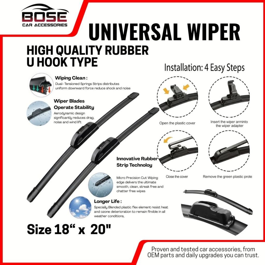 Montero / Corolla / Civic Windshield Wiper Blade Class A+ Rubber High ...