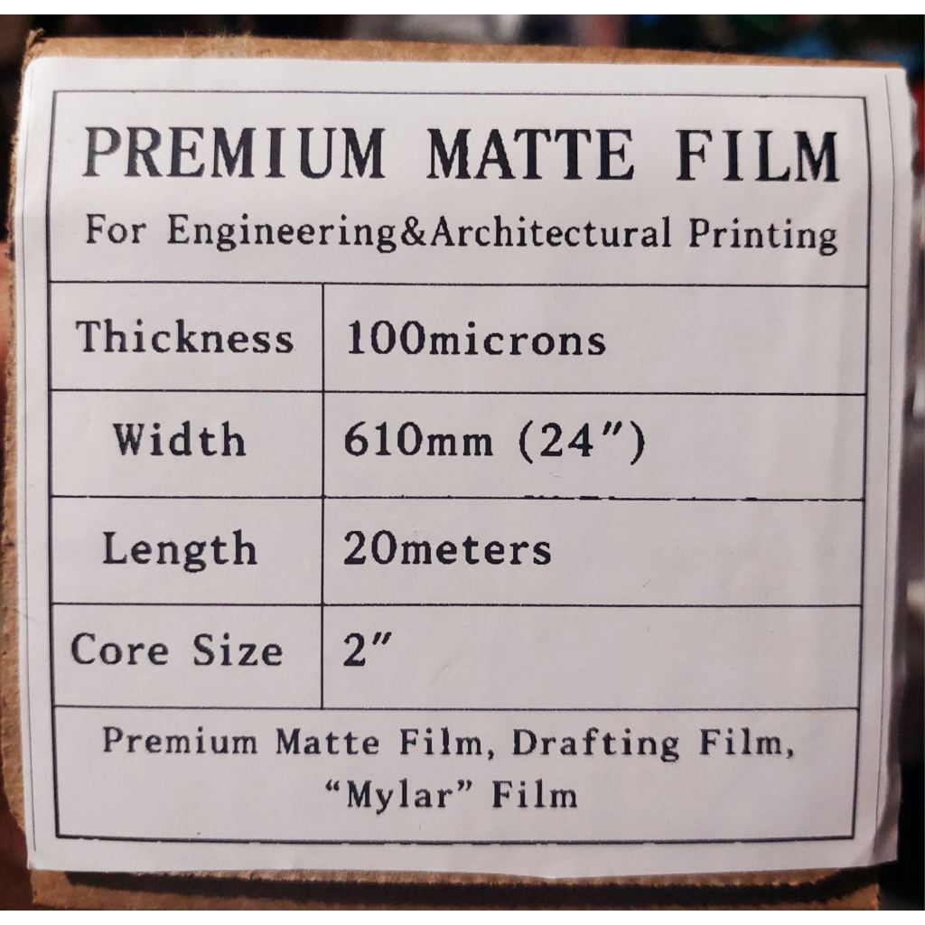 24" Mylar Film Roll x 20 meters 100 microns Base Thickness film 2" core ...