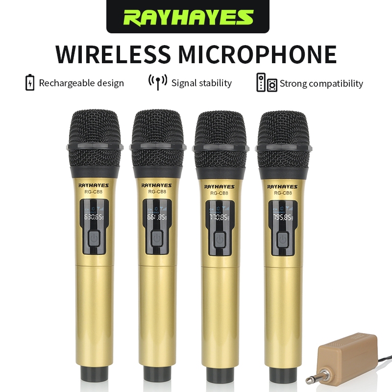 RAYHAYES Wireless Microphone 4 Channel Rechargeable Dynamic Microphone ...