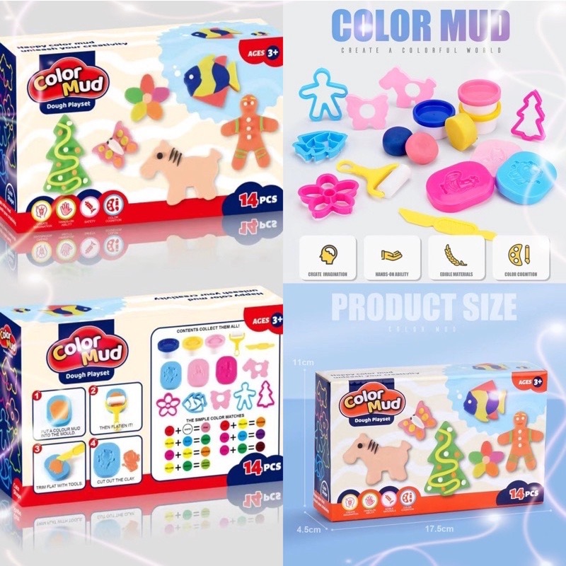 Color Clays And 14pcs accessories Play Clay Set w/ 3Assorted Children ...