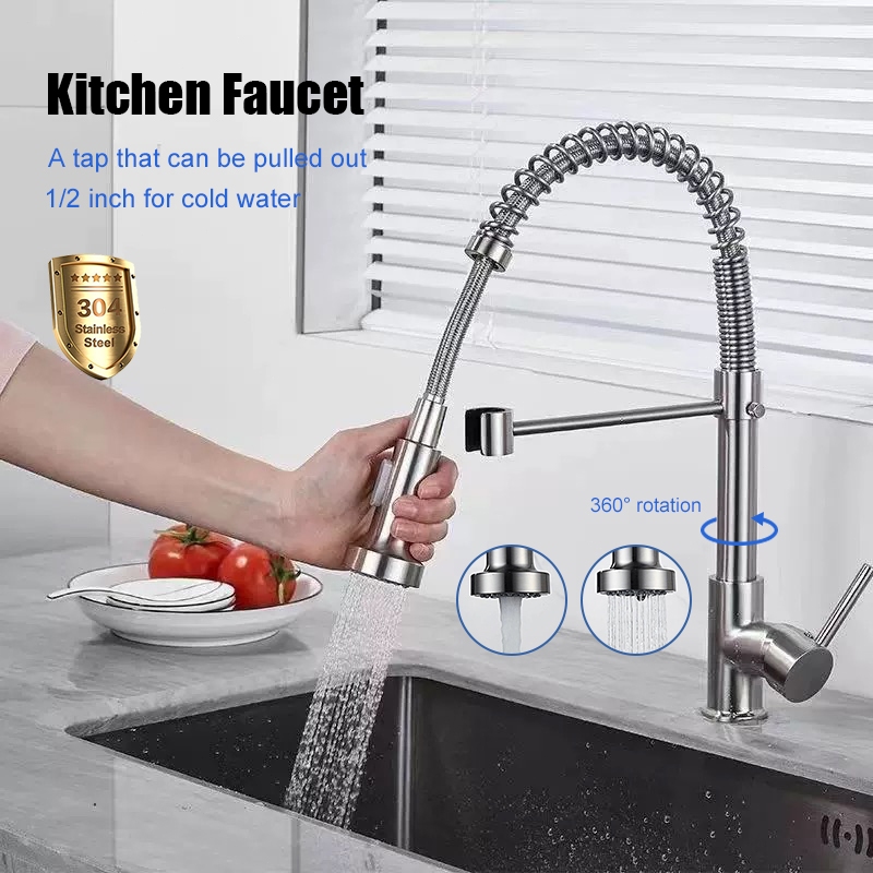 Local 304 Stainless Steel Kitchen Faucet Spring Faucet Pull Single Cold ...