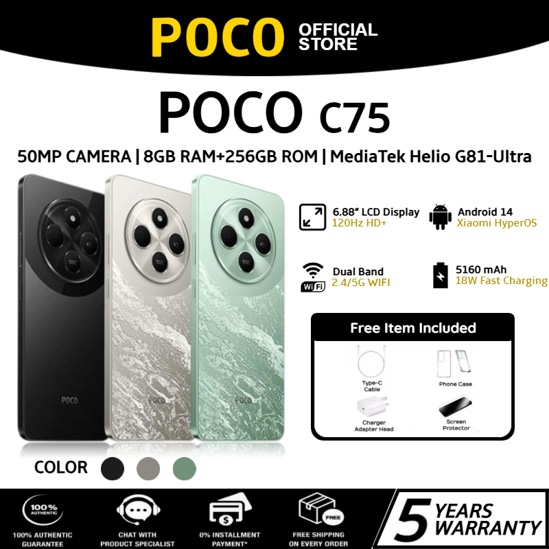 POCO C75 Smartphone 6.6” HD+ Display | 8GB+256GB | 5000mAh Long Battery ...