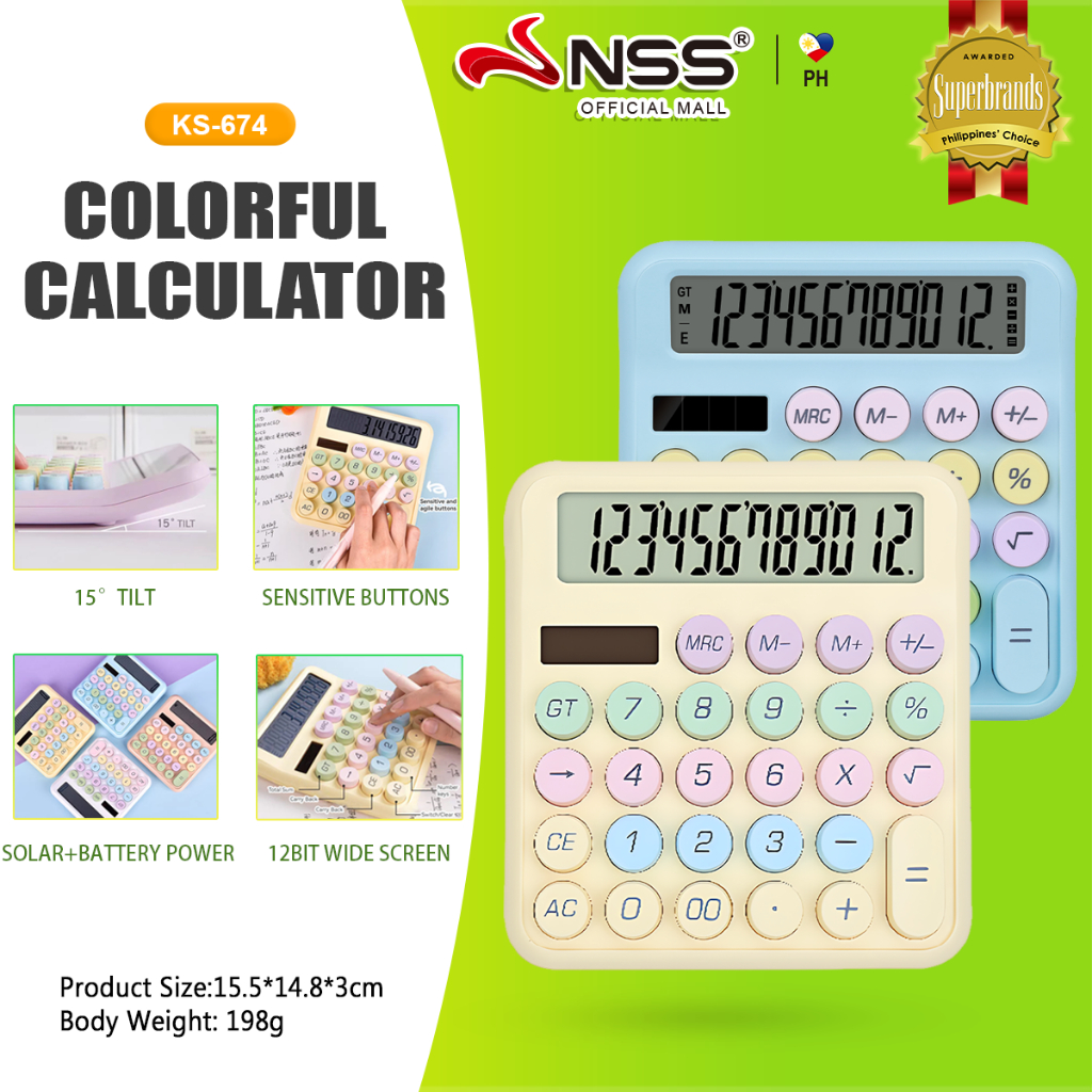 KARSON Big Screen Solar Battery Dual Power Calculator Colorful 12 ...