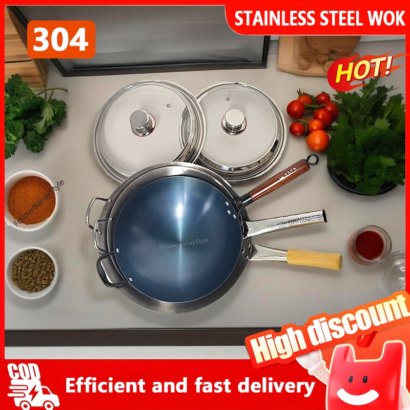 Heavy Duty Stainless Steel Wok (36/45/50cm) Raging Fire Stove Frying ...