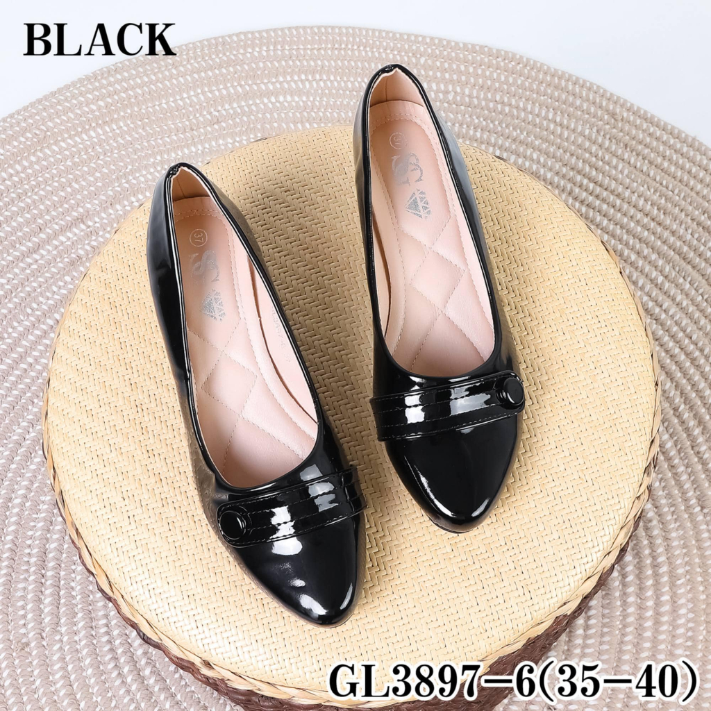 #GL3897-6 Pointed black school shoes for women 2 inch glossy leather ...
