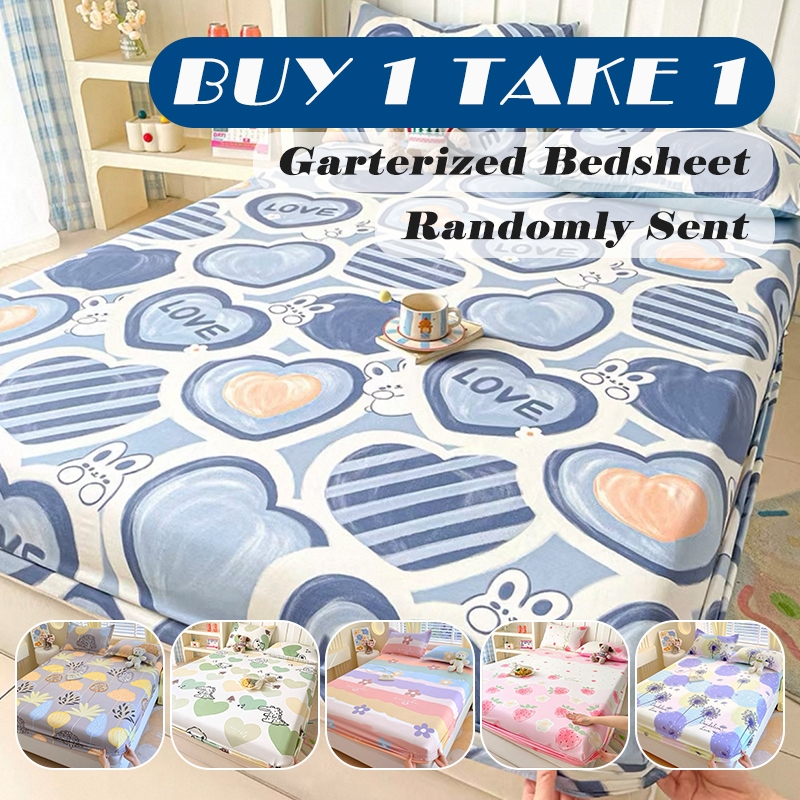 Buy 1 Take 1 Colorful Fully Garterized Bedsheet Fitted Bed Sheet ...