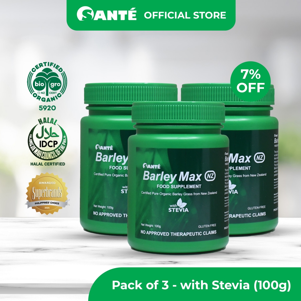 Santé Barley Max Powder 100g Canister with Stevia (Pack of 3) Organic ...