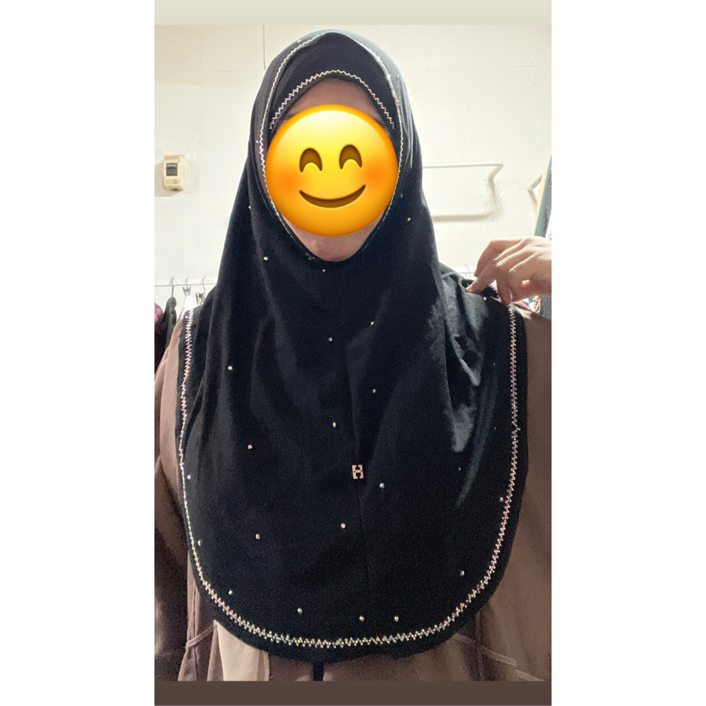 BLACK 2in1 HEGIRA Full Beads ZIGZAG with inner Malaysian Inspired Hijab ...