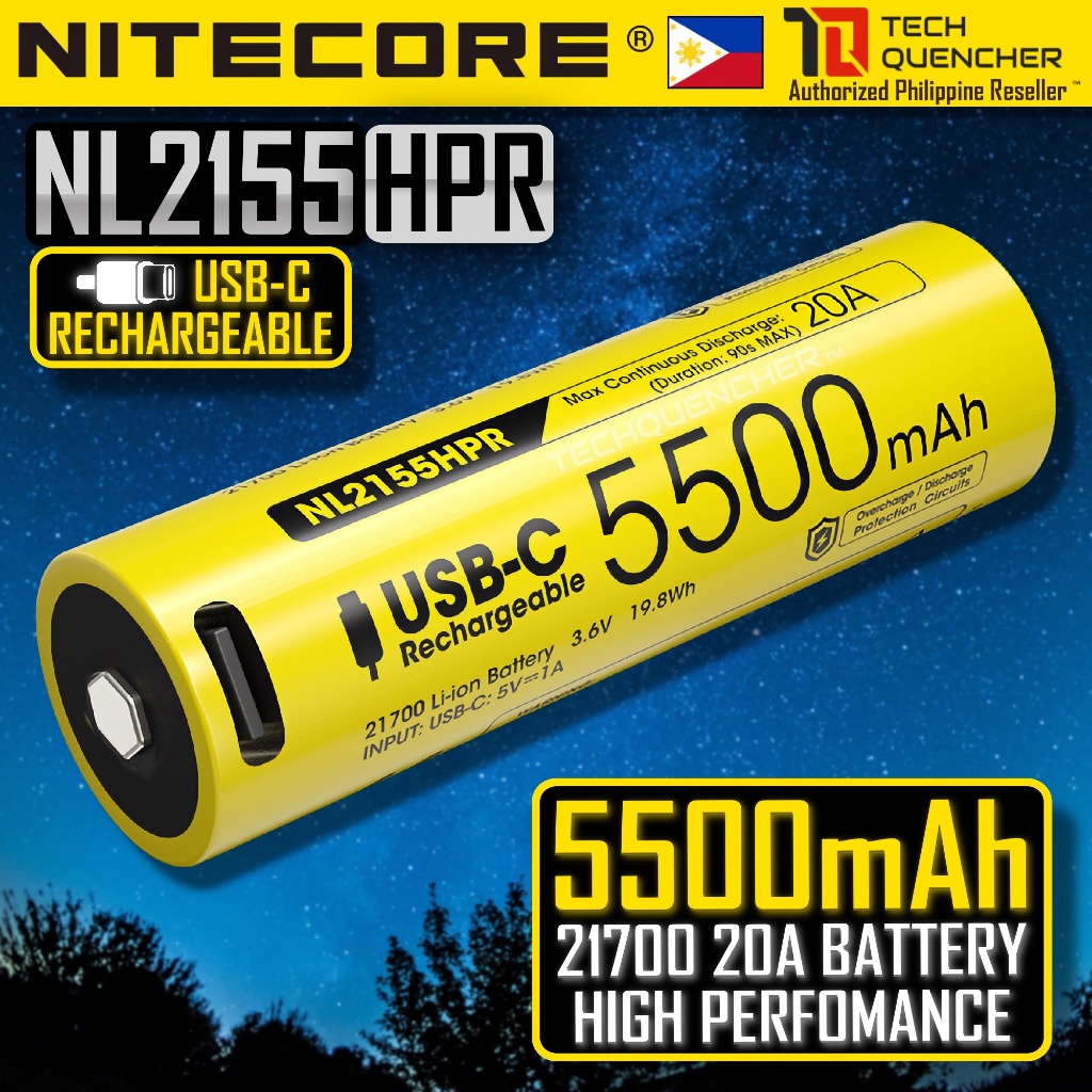 Nitecore NL2155HPR 5500mAh Battery - 20A - 21700 High Performance USB-C ...