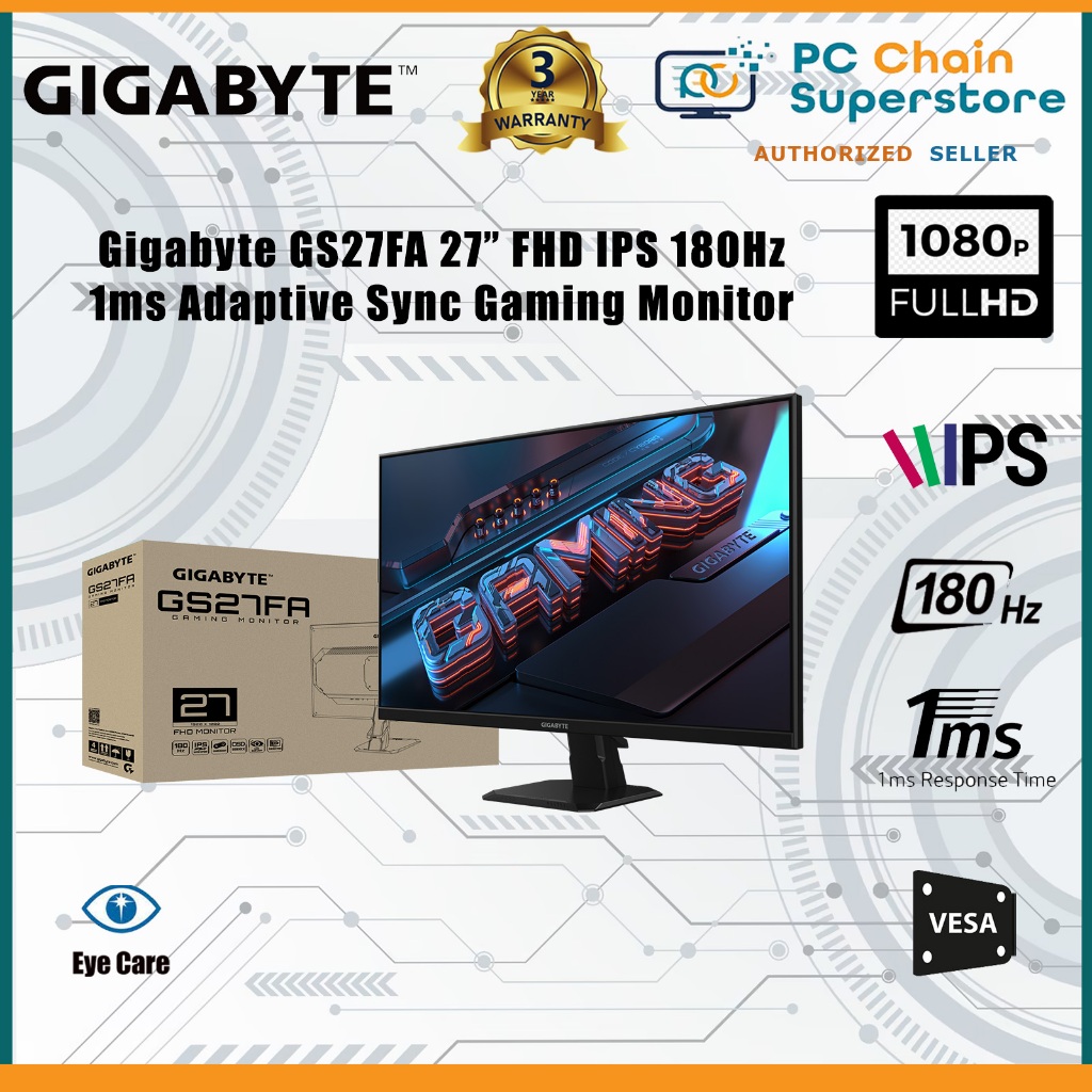 Gigabyte GS27FA - 27" Full HD IPS / 180Hz / 1ms / Adaptive Sync / Vesa ...