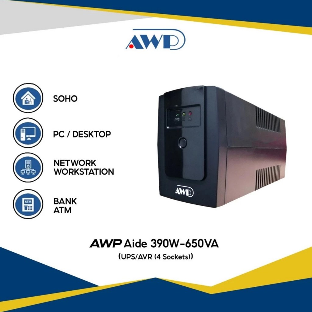 AWP Aide 390W-650VA UPS with AVR Uninterruptible Power Supply (4 ...