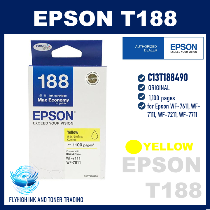 EPSON T188 Yellow Original Cartridge for Epson WF-7611, WF-7111, WF ...