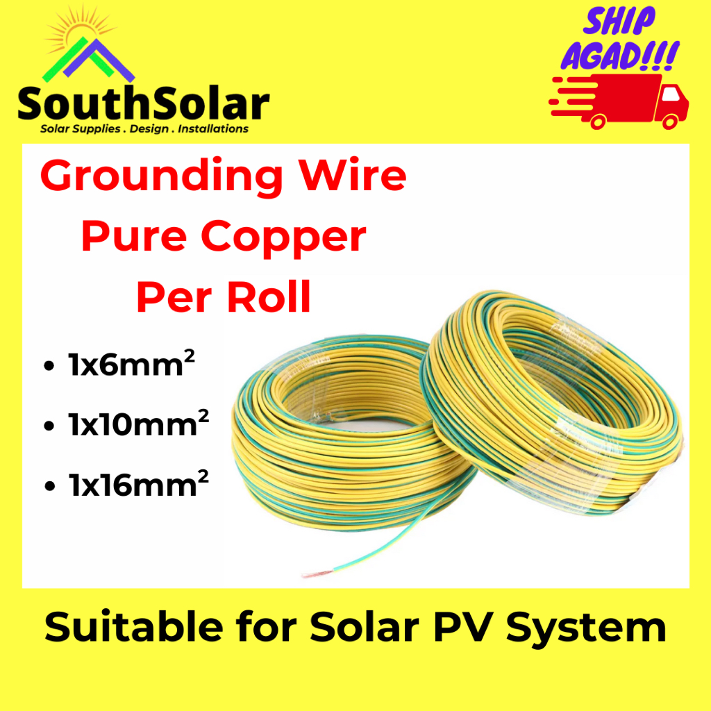 PER ROLL 100mtr solar pv grounding wire pure copper yellow green size ...