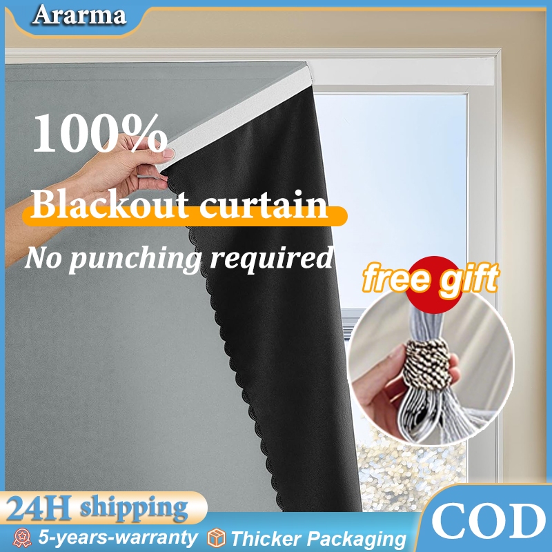 100% Blackout Curtain For Windows No Punching No Drilling HeatProof ...