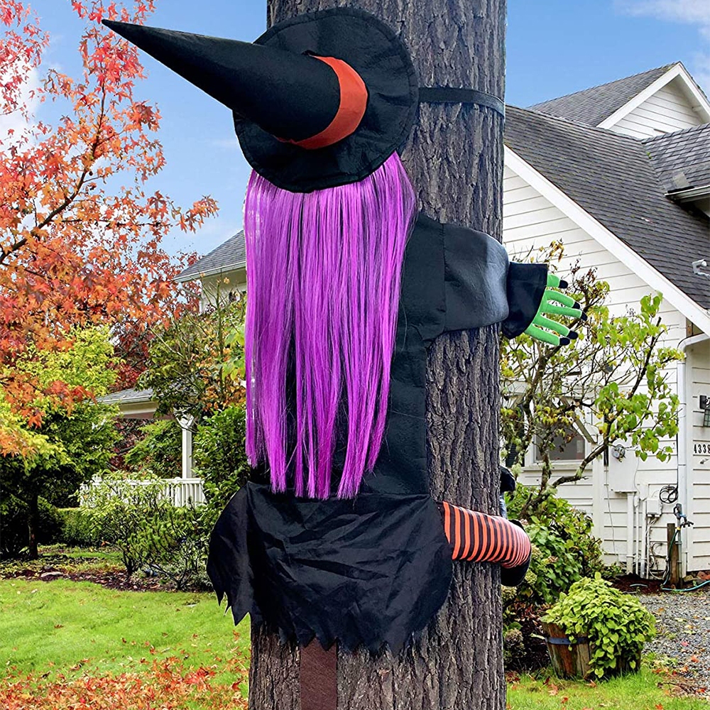 (110cm Tall) Life Size Witch Crashing Into Tree Door Column Outdoor ...