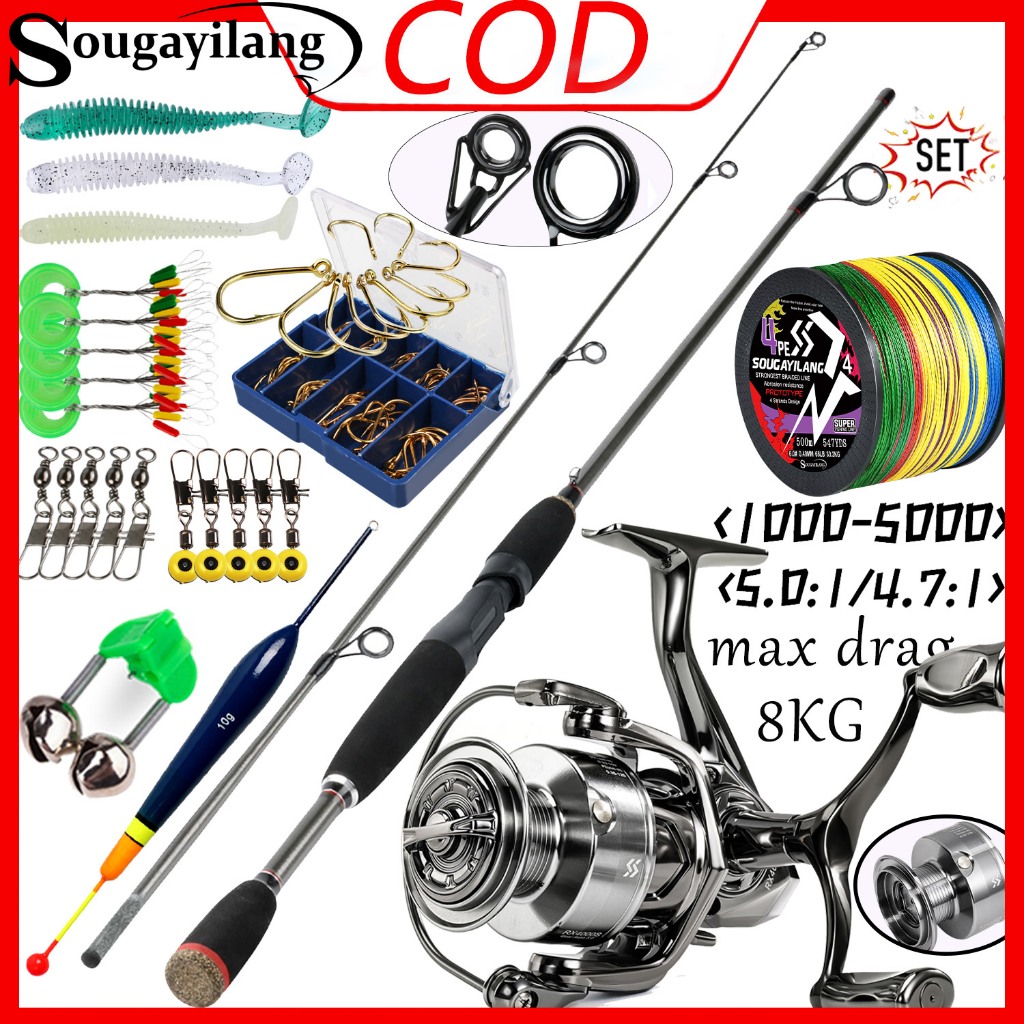 Sougayilang 1.8M M Spinning Fishing Set Aluminium Spool Doublue Handle ...